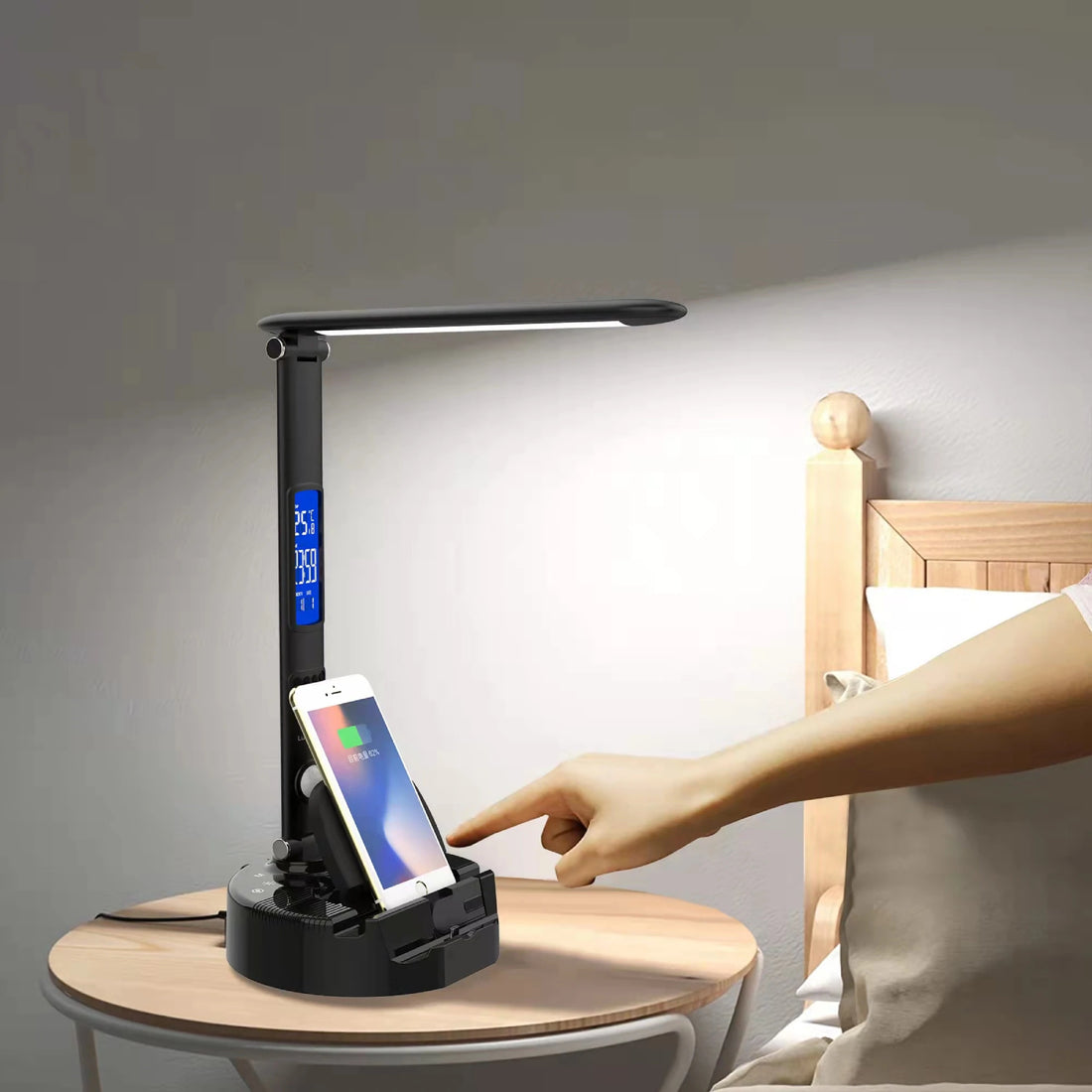 LED desk lamp with wireless charger, App-Controls- Lumicharge